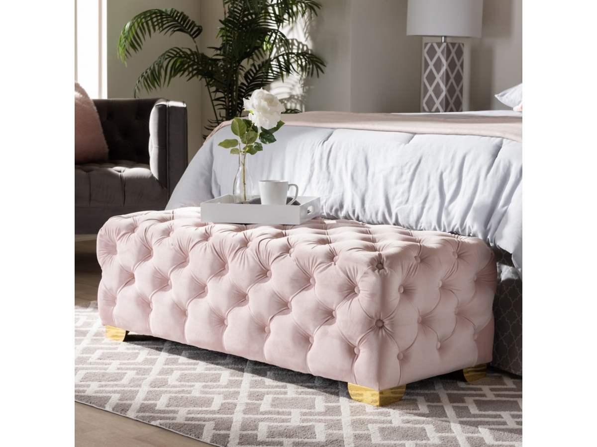 Baxton Studio Luxe Upholstered Gold Finished Bench Ottoman Baxton Studio Luxe Upholstered Gold Finished Bench Ottoman