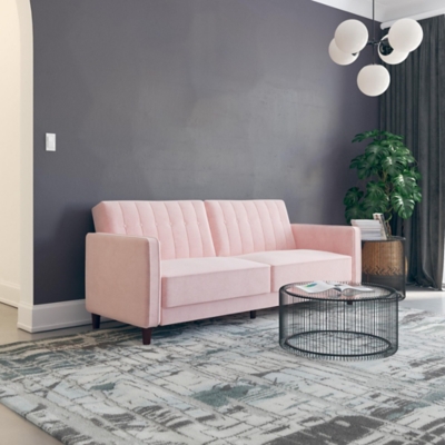 Atwater Living Lenna Tufted Futon, Pink Velvet | Ashley Furniture HomeStore