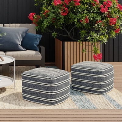 Click here for Simpli Home Corrie Indoor Pouf  Navy/White prices