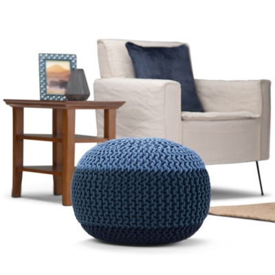Click here for Simpli Home Nikki Hand Knit Pouf  Blue/Navy Blue prices