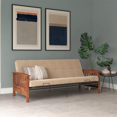 Click here for Atwater Living Mili Wood Arm Metal Frame Futon wit... prices