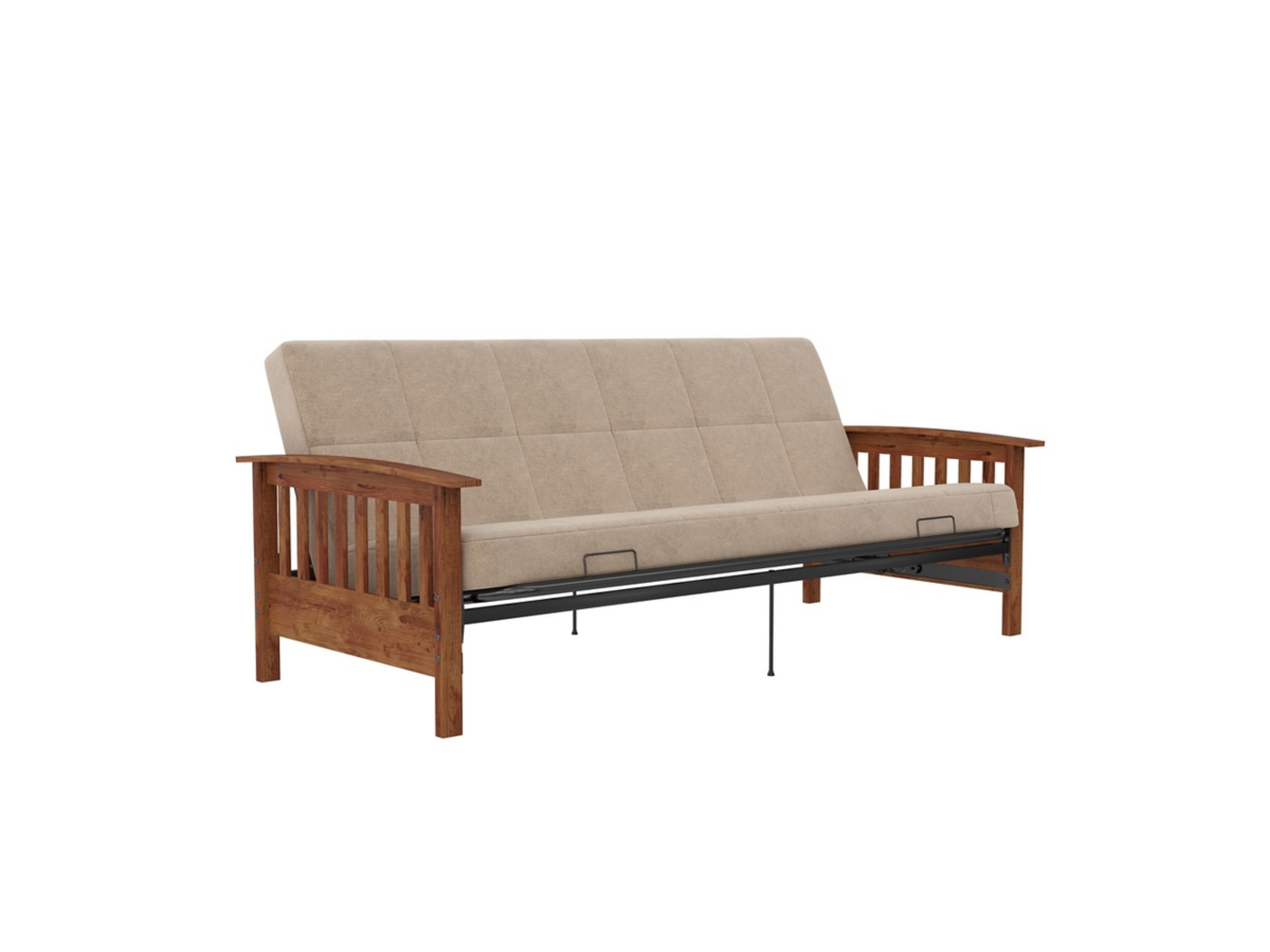 Atwater Living Mili Wood Arm Metal Frame Futon with Mattress