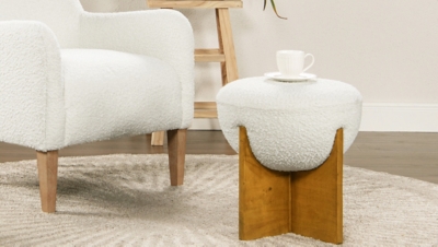 Click here for Bali Boucle Round Ottoman  Ivory White prices