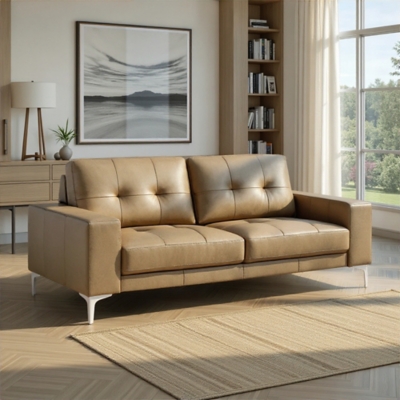 Click here for Armen Living Faelin Leather Sofa  Khaki prices