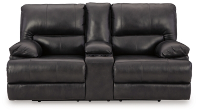 Mountainous Dual Power Leather Reclining Loveseat with Console | Ashley